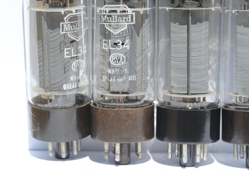 EL34 Mullard round getter xf2 early type 6CA7 KT77 quartet valves - Audio Magical